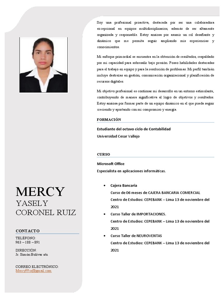 CV de Mercy | PDF | Contabilidad | Business