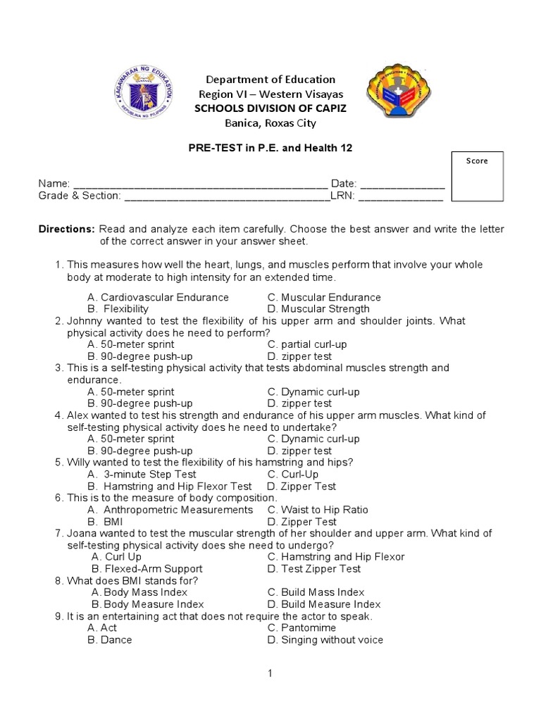 Grade 12 P.E. and Health Pre-Test | PDF | Dances | Rhythm