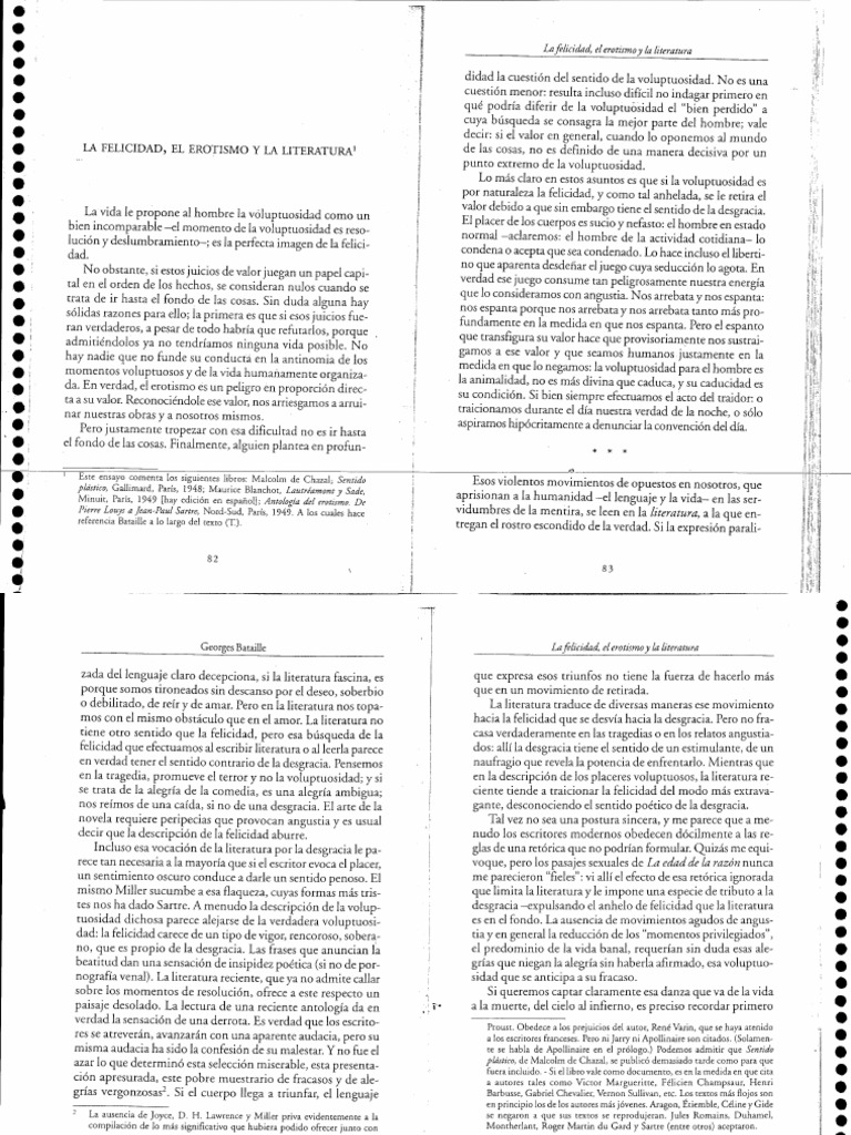 Erotismo y felicidad en la literatura | PDF