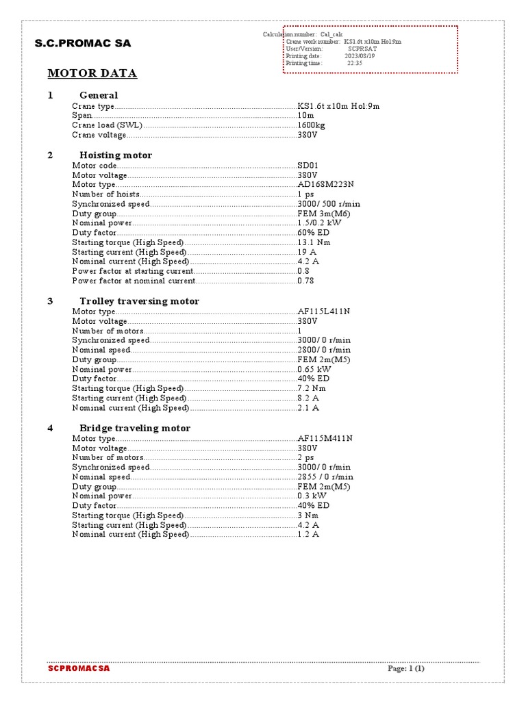 Crane Motor Specifications Overview | PDF | Computers | Technology ...