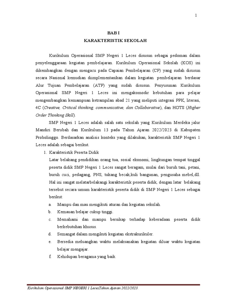 Draft KOSP SMPN 1 LECES - Sekolah Binaan | PDF