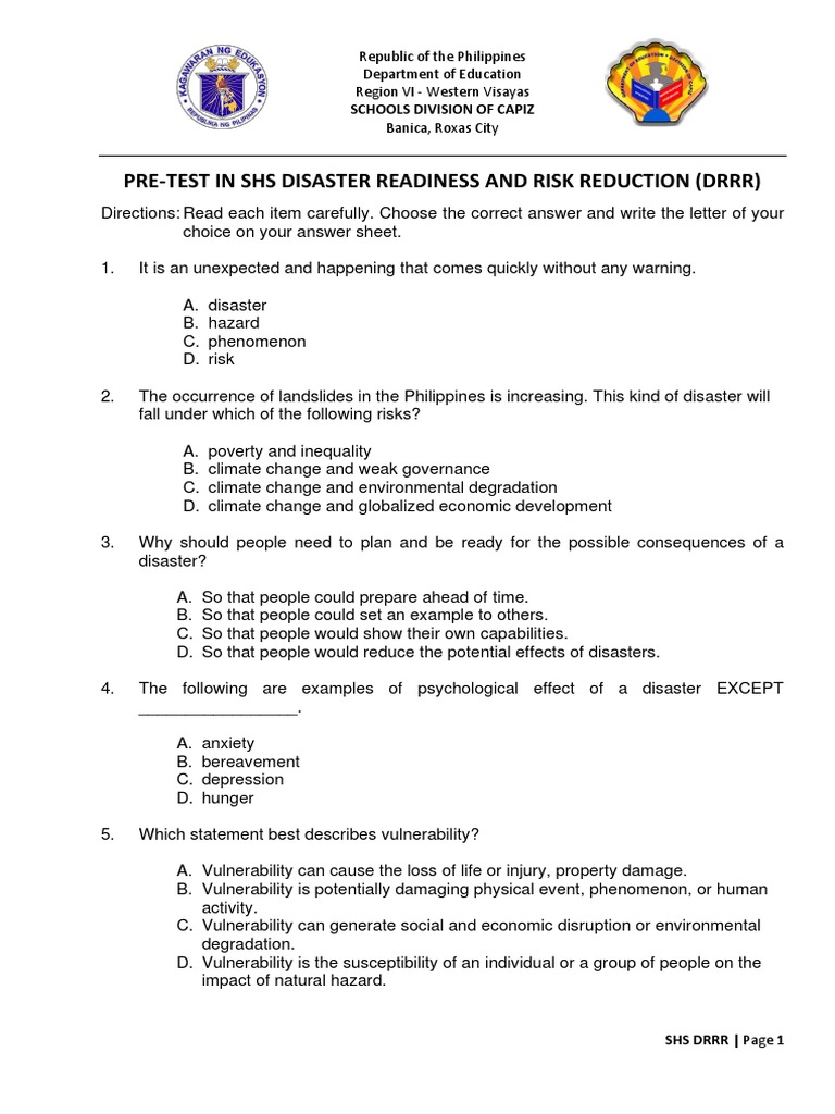 Shs DRRR Pretest 2021 | PDF | Science & Mathematics | Young Adult