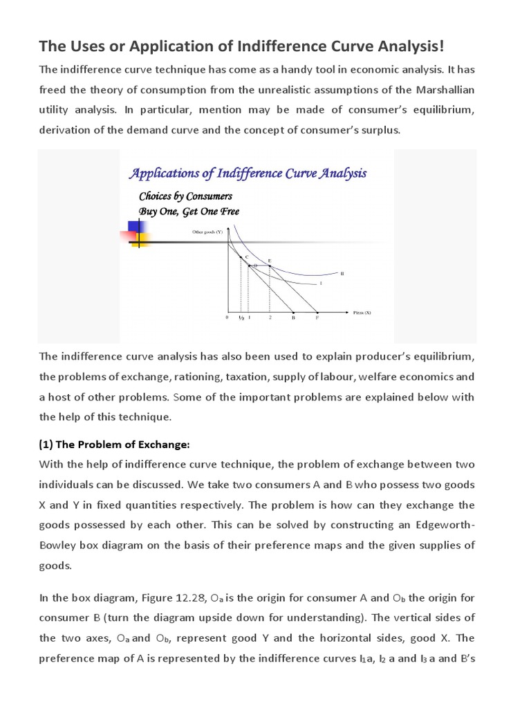 The Uses or Application of Indifference Curve Analysis | PDF