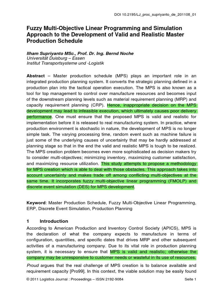 Fuzzy Multi-Objective Linear Programming and Simulation Approach To The Development of Valid and ...
