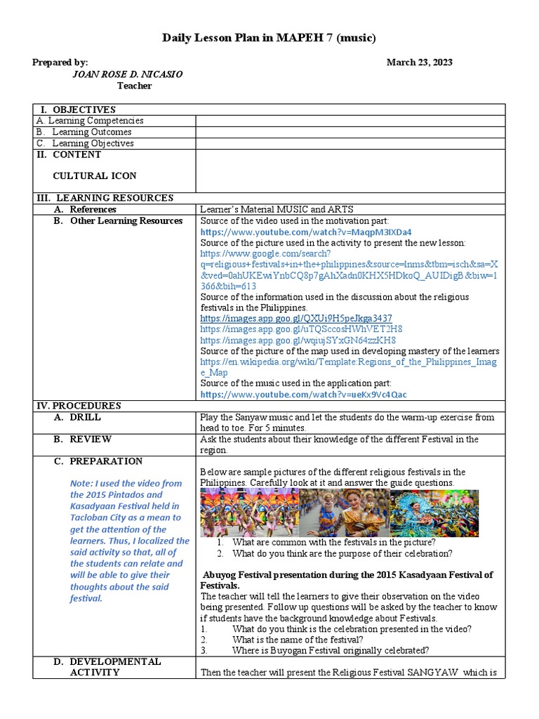 Daily Lesson Plan in MAPEH 7 Pe Joan 1 | PDF