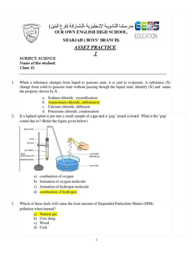 Asset Science Test 1 | PDF | Combustion | Gases