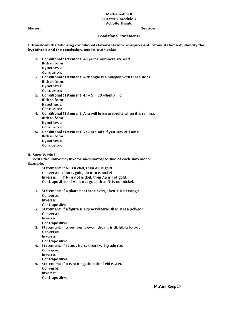 Rewriting Conditional Statements | PDF | Teaching Methods & Materials