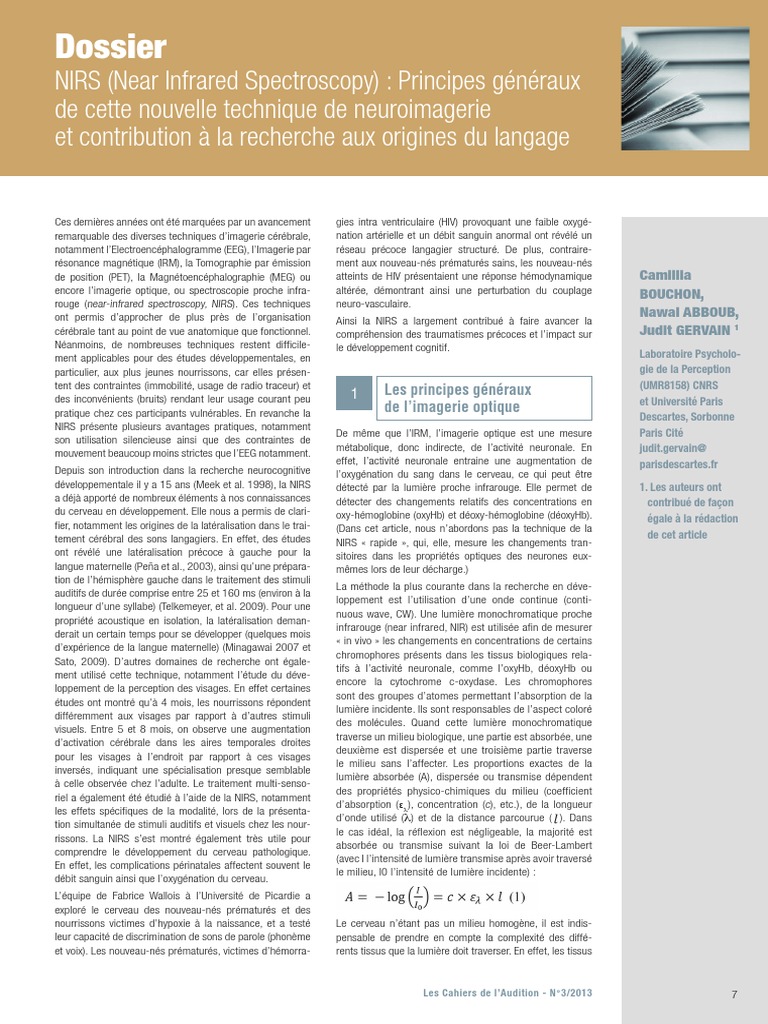 Nirs. Principes Generaux de Cette Nouvelle Technique de Neuroimagerie ...