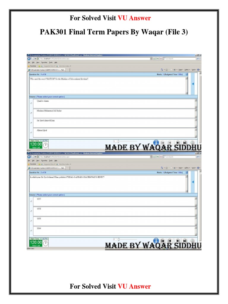 PAK301 Final Term Papers by Waqar (File 3) | PDF
