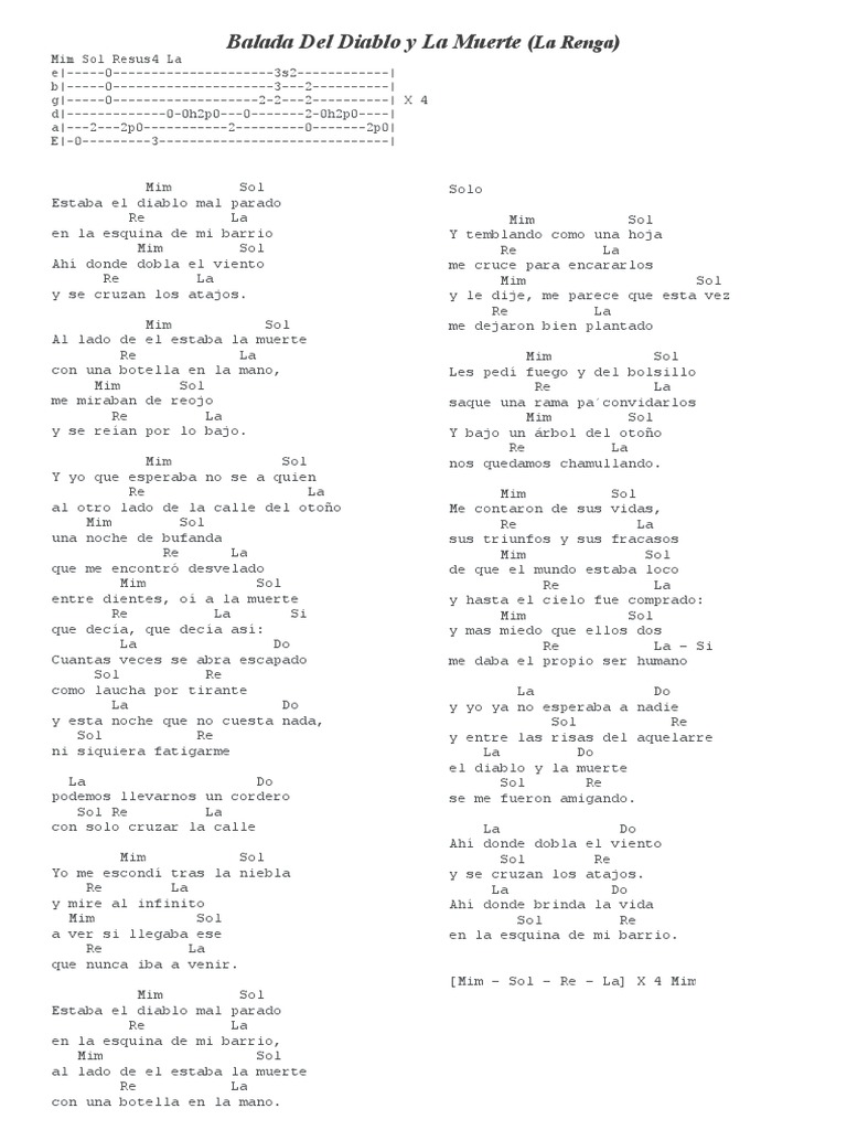 Balada Del Diablo Y La Muerte (La Renga) | PDF