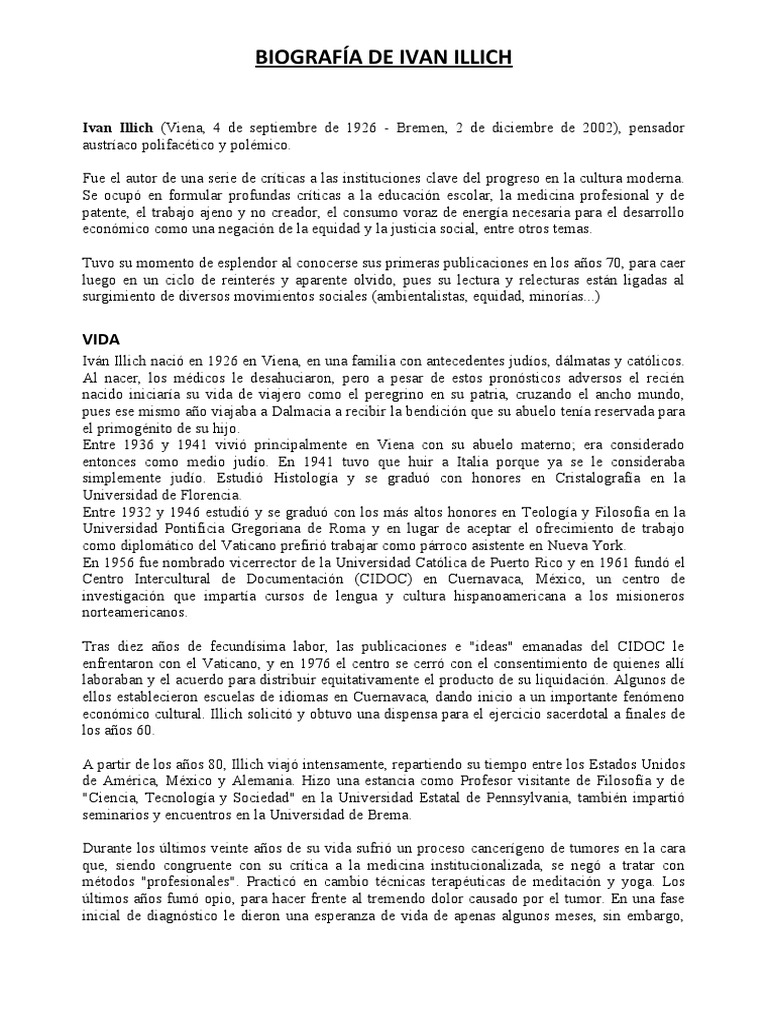 Biografía de Ivan Illich | PDF