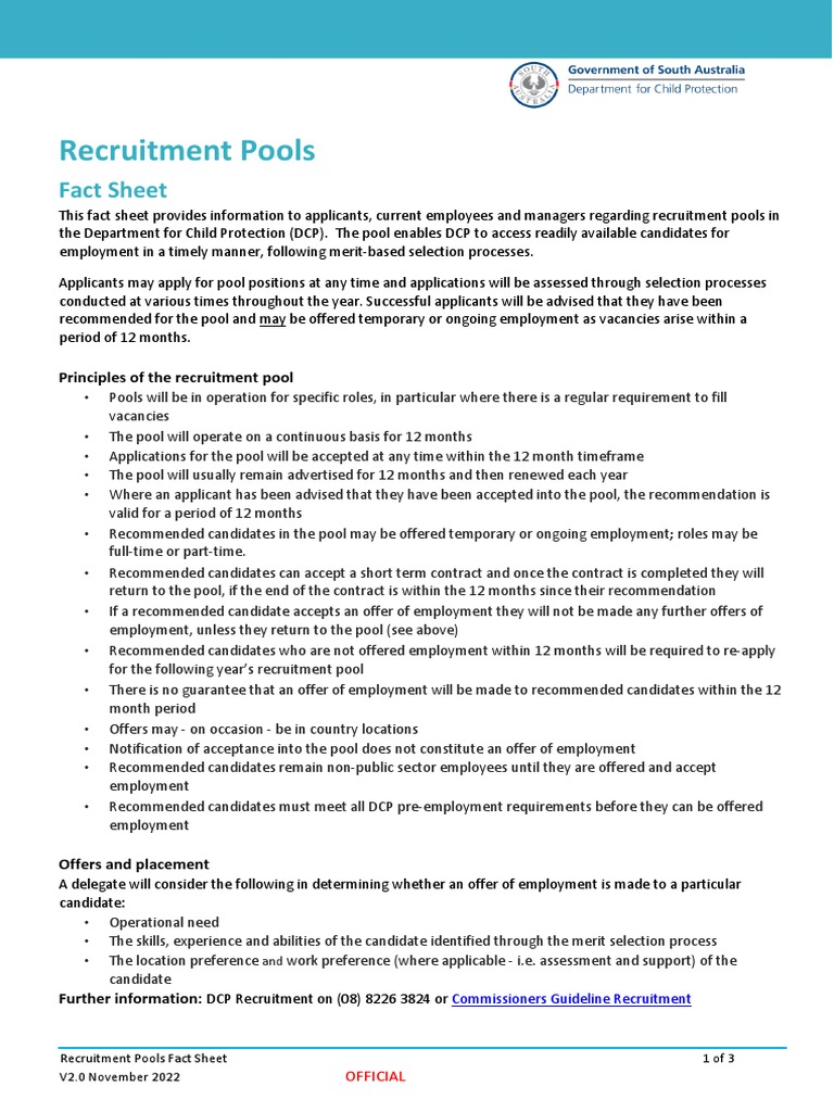 Recruitment Pools Factsheet | PDF | Recruitment | Employment