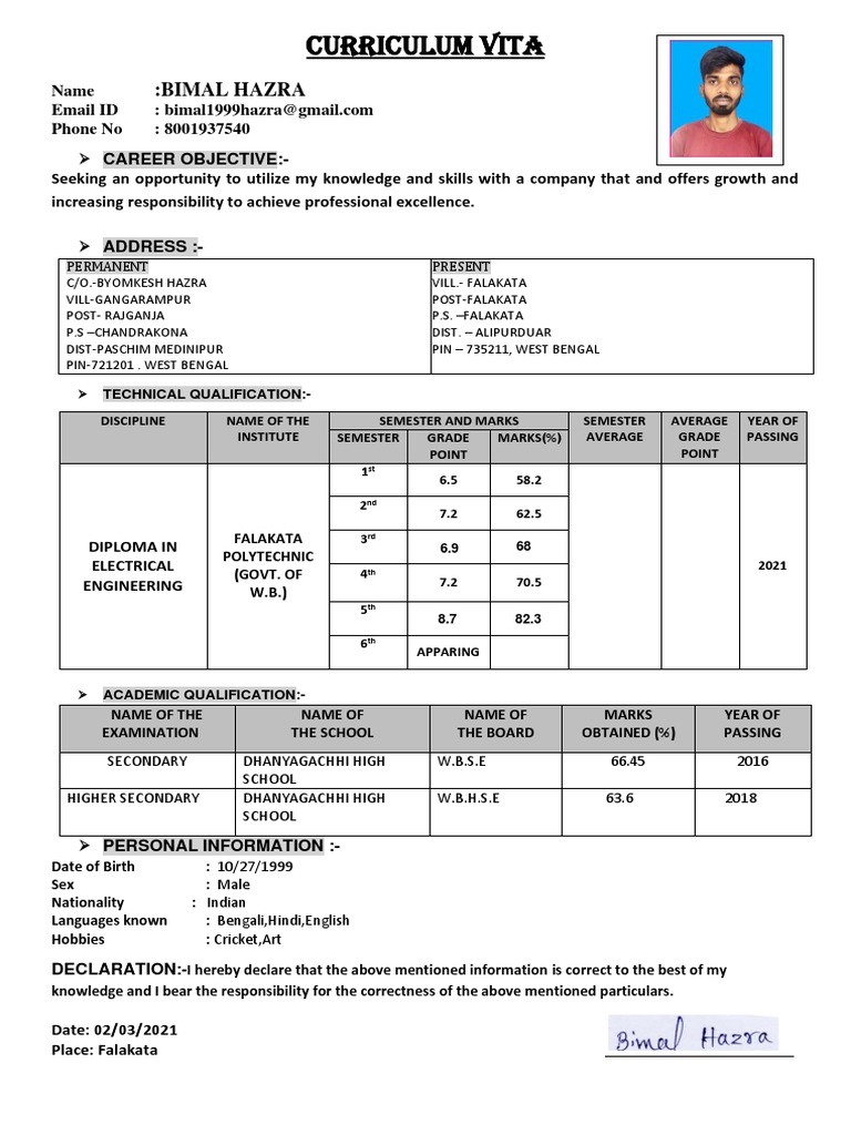 BIMAL HAZRA CV | PDF | Educational Stages