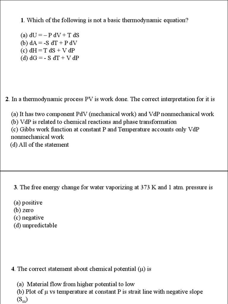 Thermodynamics Quiz with Answers | PDF | Teaching Methods & Materials