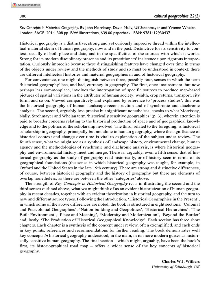 2015 Book Review Key Concepts in Historical Geography | PDF