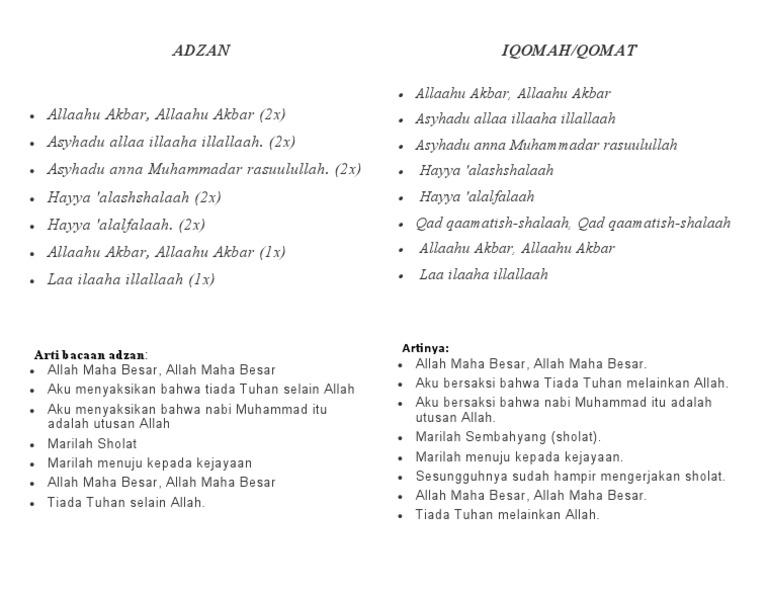Bacaan Adzan Dan Qomat | PDF