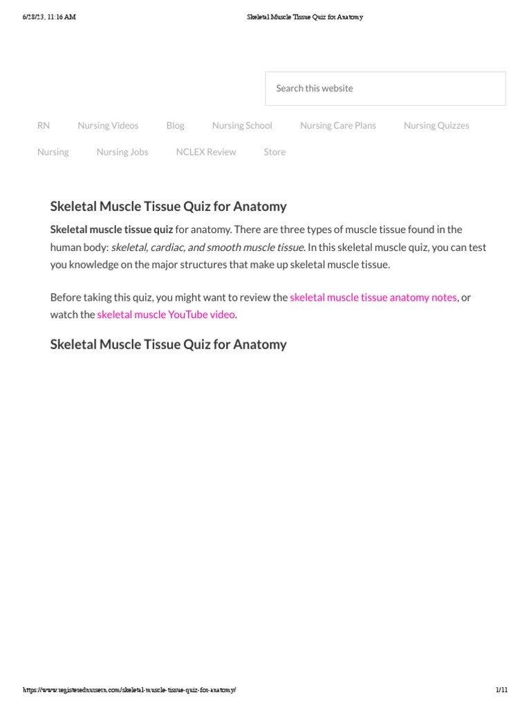 Skeletal Muscle Tissue Quiz For Anatomy | PDF