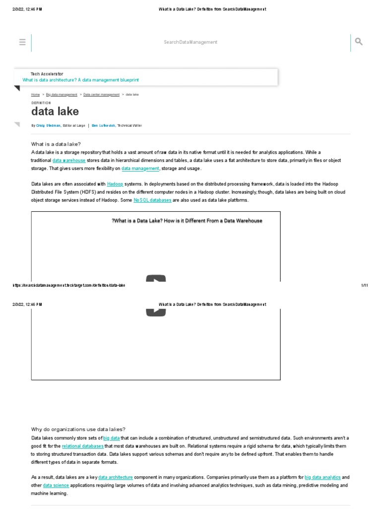 What Is A Data Lake - Definition From SearchDataManagement | PDF | Cloud Computing | Analytics