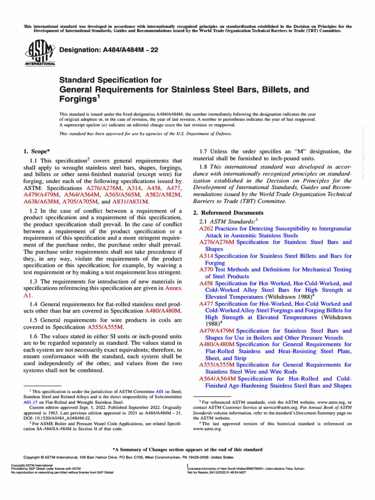General Requirements For Stainless Steel Bars, Billets, and Forging | PDF