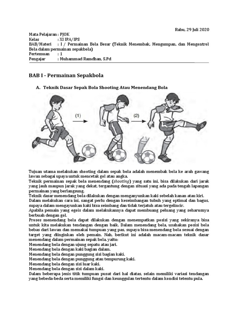 Permainan Bola Besar (Teknik Menendang, Mengumpan, Mengontrol Bola ...