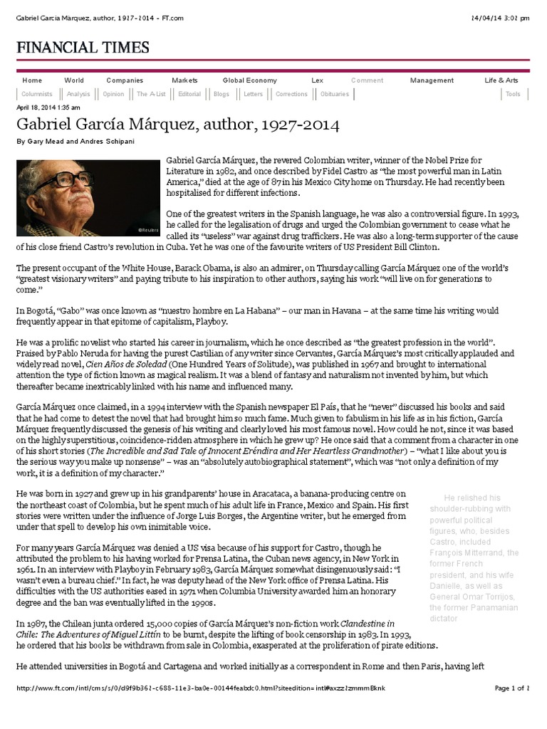 Gabriel García Márquez, Author, 1927-2014 | PDF | Gabriel García Márquez