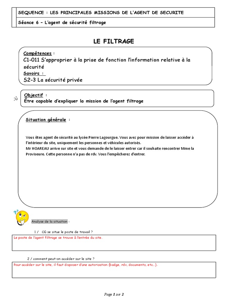 L'agent de Sécurité Filtrage | PDF