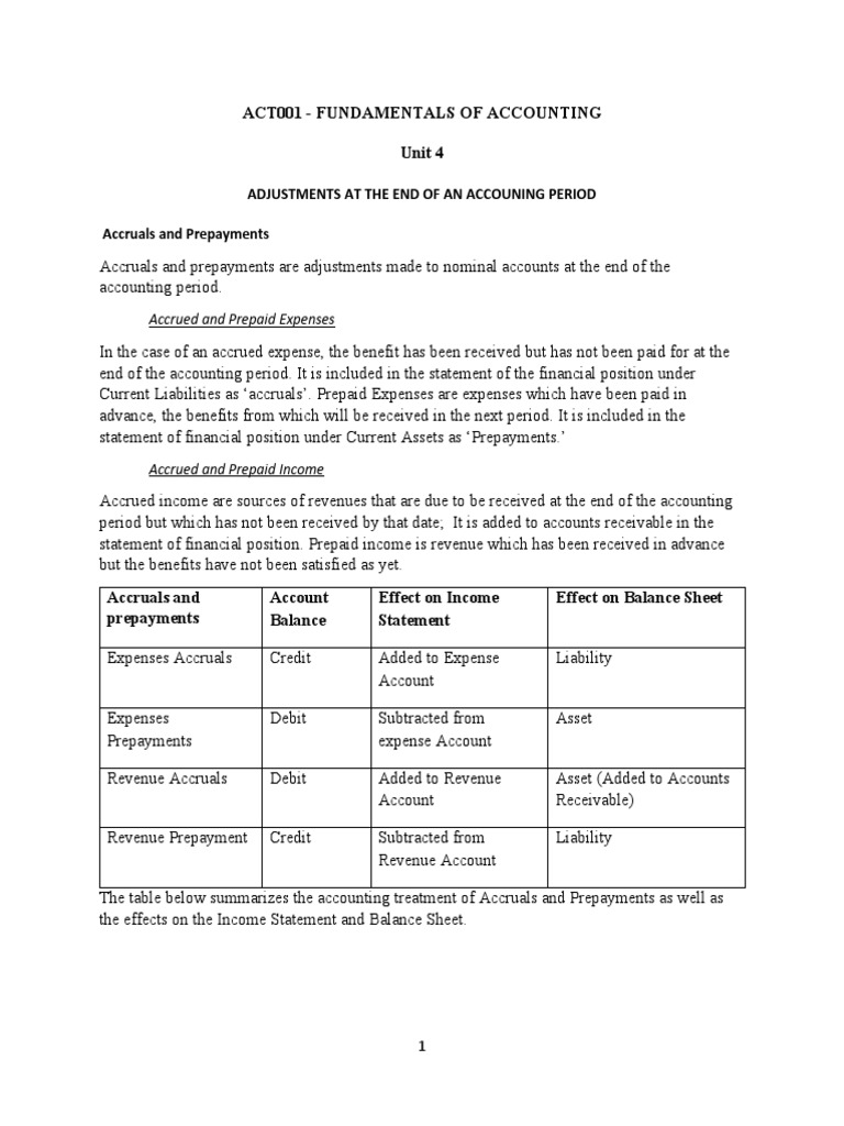 Unit 4 - Accruals Prepayments - Adjustments at The End of An Accounting ...