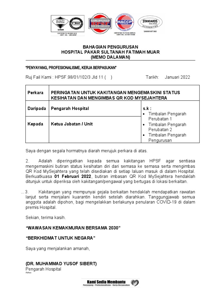 Memo QR Kod Myesjahtera | PDF