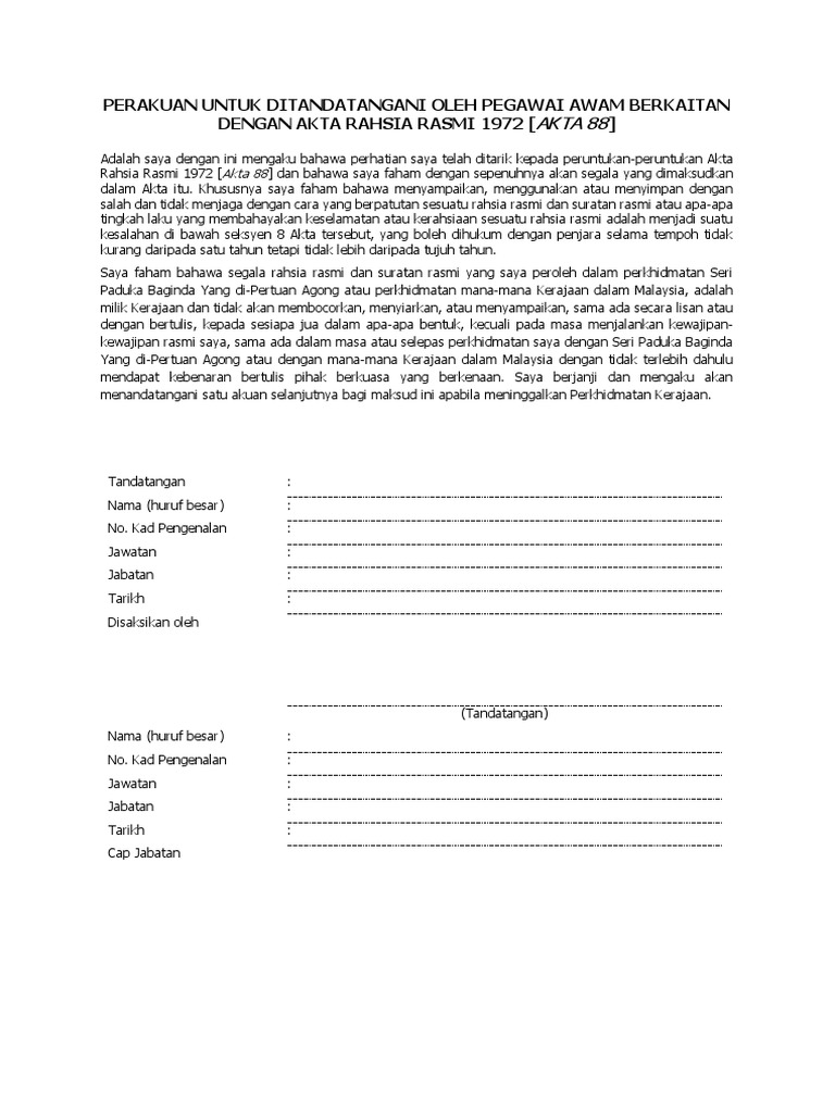 Lampiran C - Perakuan Untuk Ditandatangani Oleh Pegawai Awam Berkaitan ...