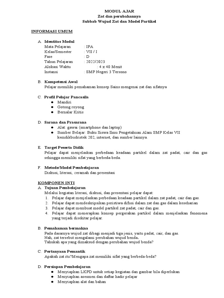 Bab 2 - Wujud Zat & Model Partikel - IkgaSantiBarokah&Daningsih | PDF ...