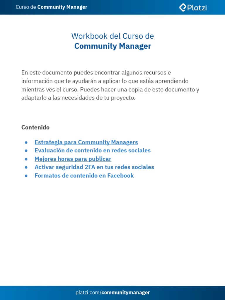 Curso Community Manager - Workbook | PDF | Contraseña | Facebook