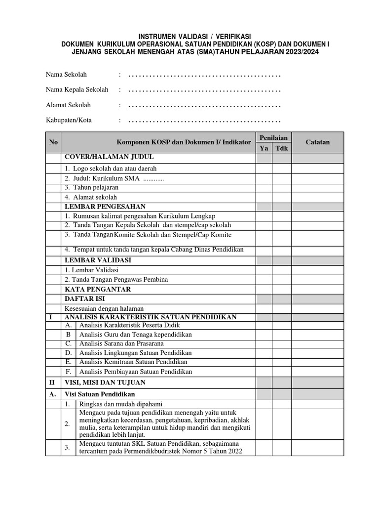 Instrumen Validasi KOSP 2023 | PDF