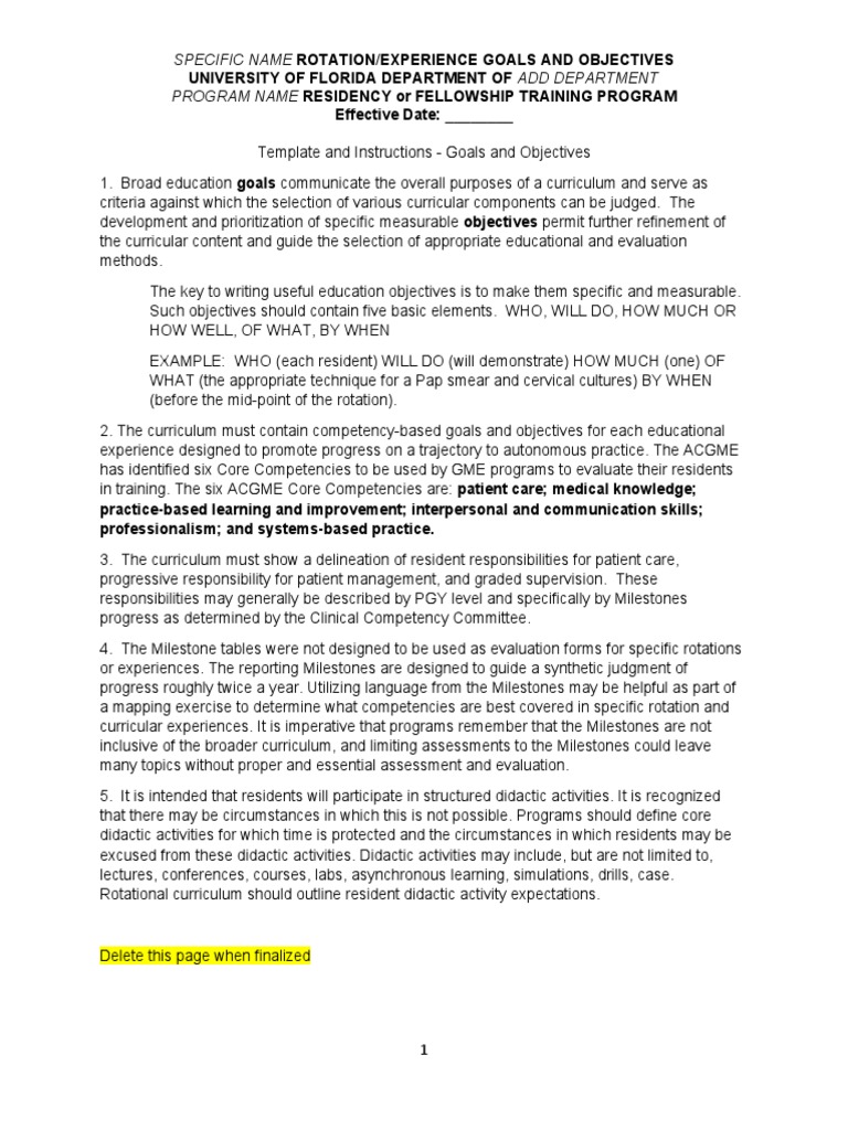 Rotation Goal and Objective Template 2 9 2022 | PDF | Geriatrics ...