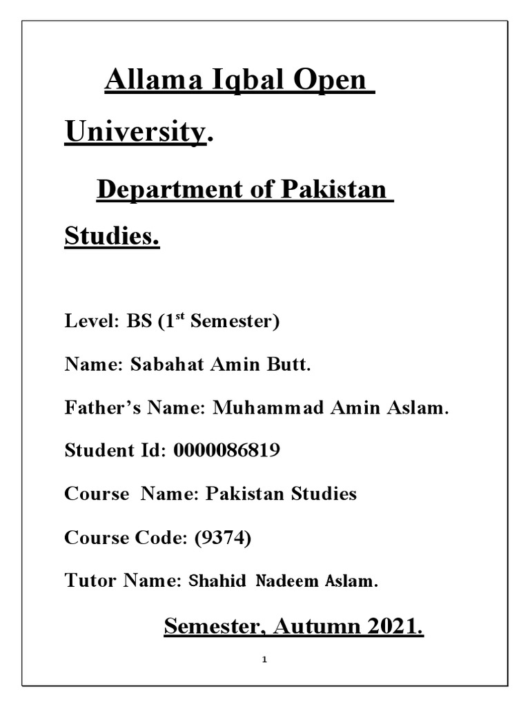 Assignment No.1. (9374) | PDF | Caliphate | Pakistan