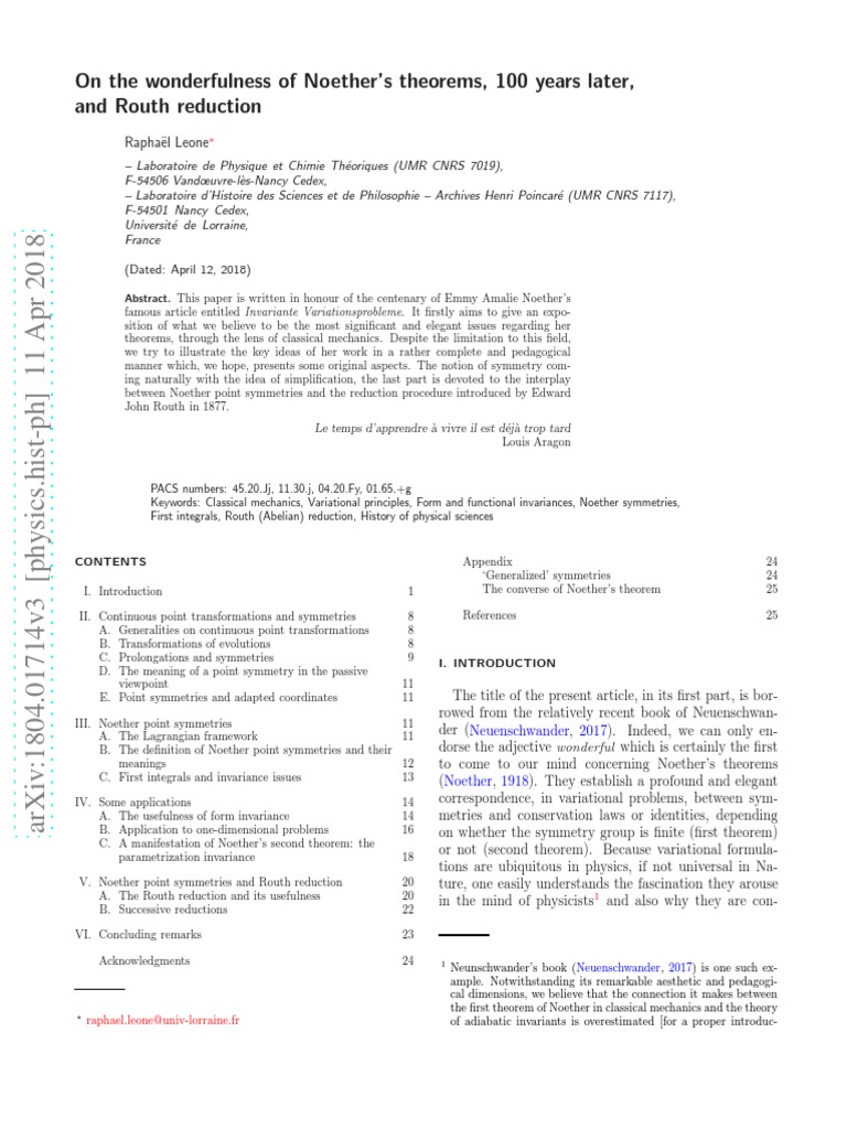 Noether's Theorems, 100 Years Later | PDF | Gauge Theory | Group ...