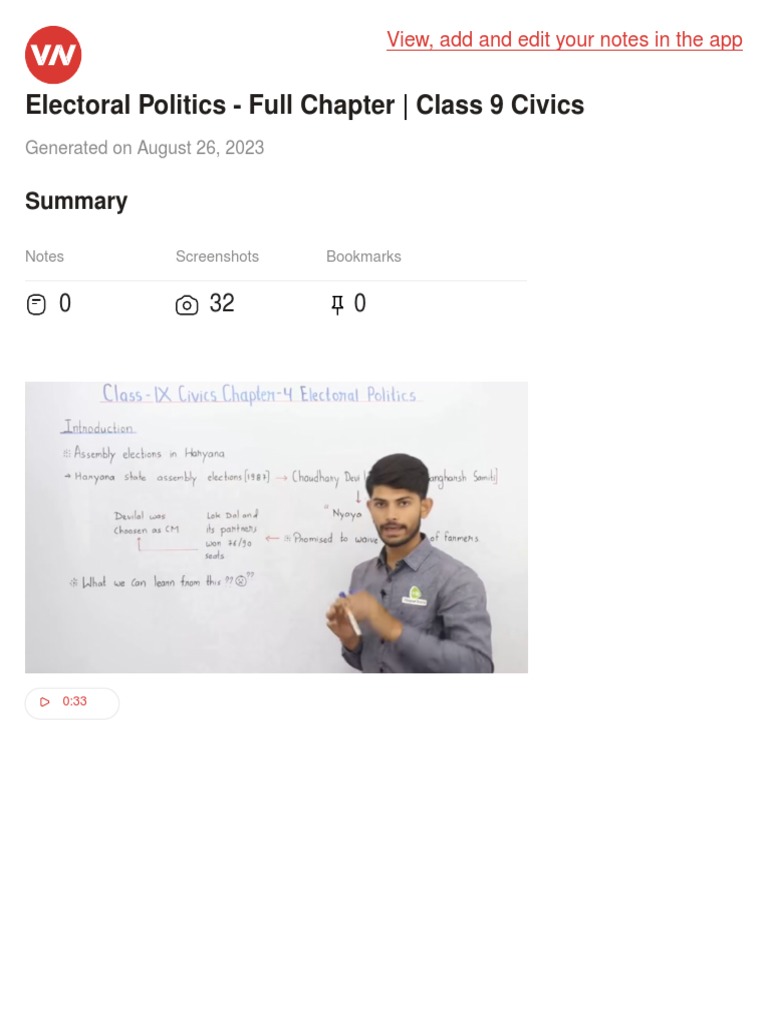 Electoral Politics - Full Chapter - Class 9 Civics | PDF