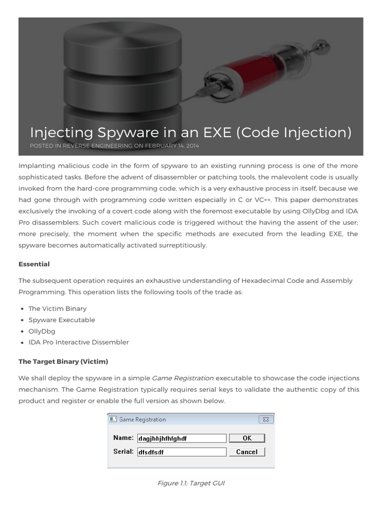 Injecting Spyware in An EXE (Code Injection) | PDF | Source Code | Malware