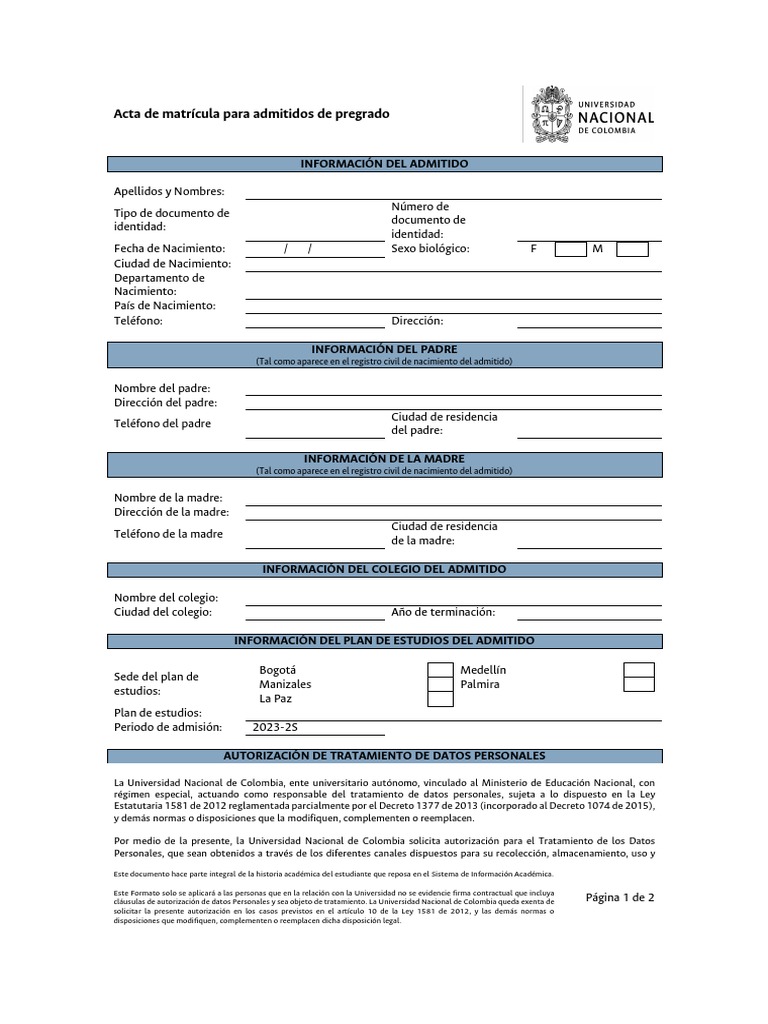 Listado de Documentos Requeridos para El Proceso de Matrícula de Admitidos A Programas de ...