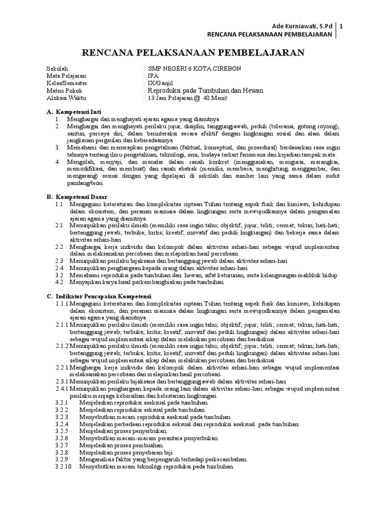 Rpp. 2 Perkembangbiakan Tumbuhan Dan Hewan | PDF