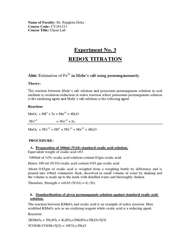 Expt No.3 - Virtual Lab For REDOX TITRATION | PDF