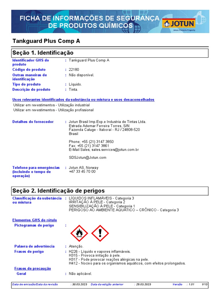 SDS 22180 Tankguard Plus Comp A Por BR | PDF