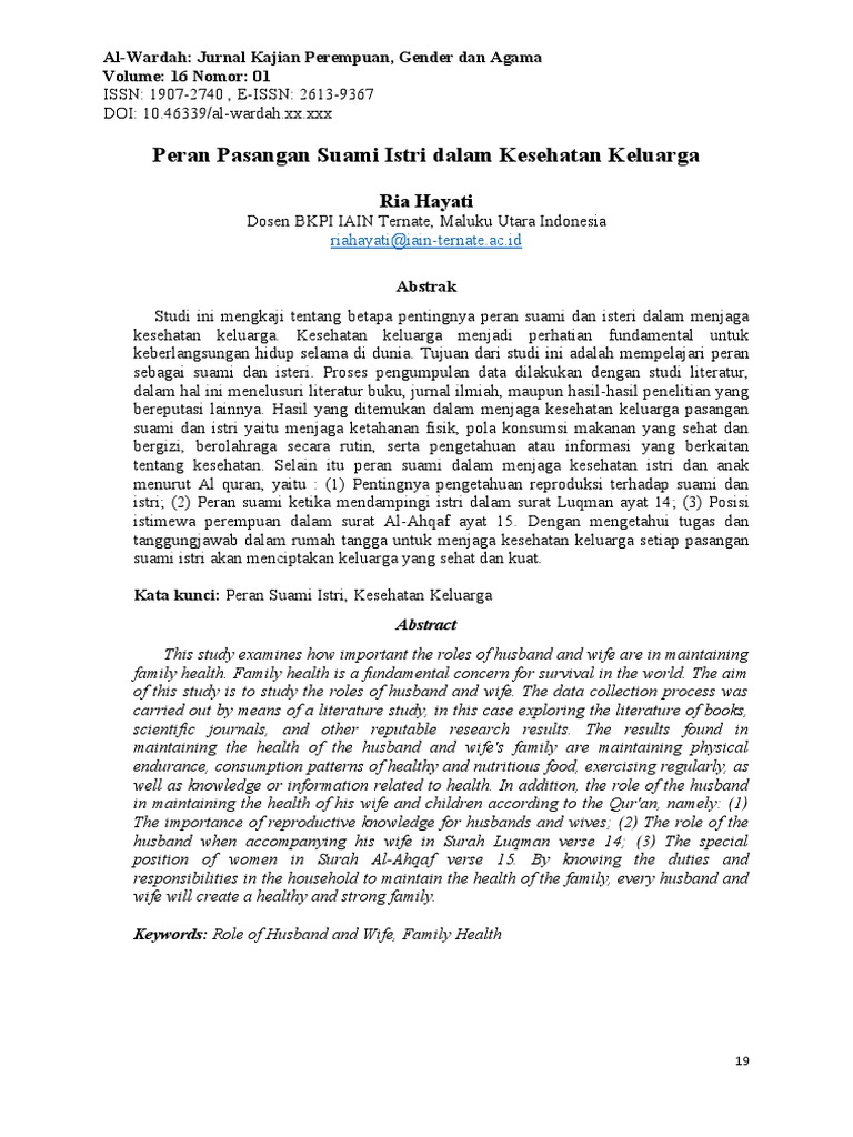 Jurnal Ria Hayati Peran Suami Isteri Dalam Kesehatan Keluarga | PDF