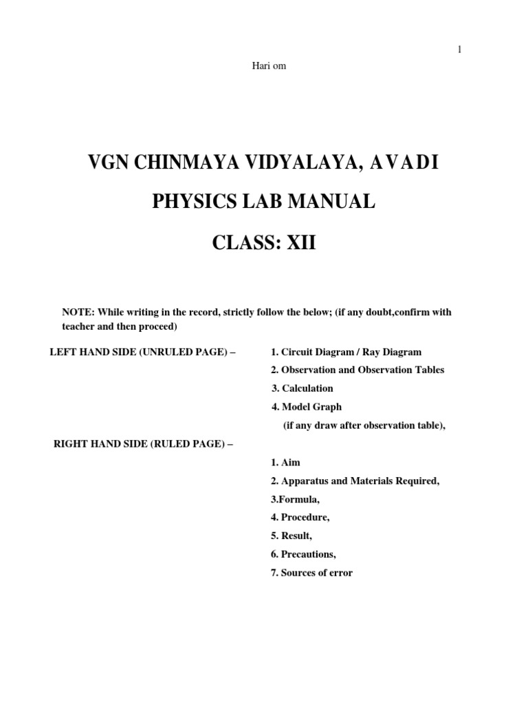 PHYSICS Lab Manual - 12 - 2023-24 | PDF