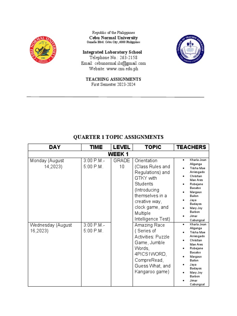 Quarter 1 Topic Assignments | PDF