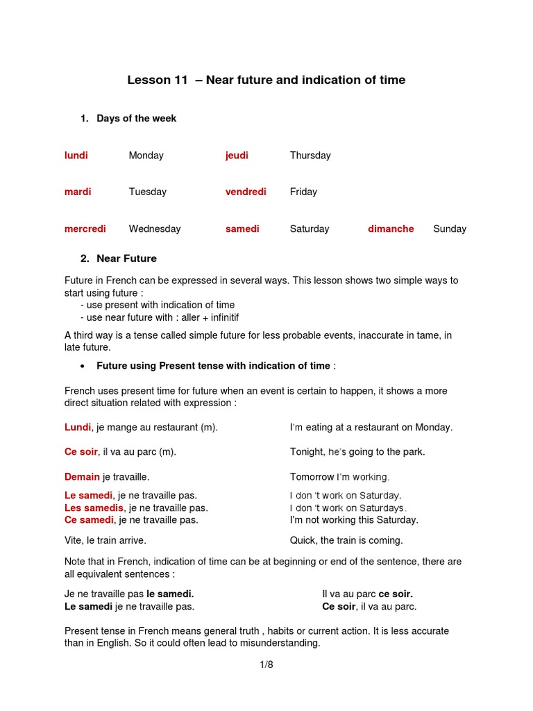 Near Future Tense in French Grammar | PDF