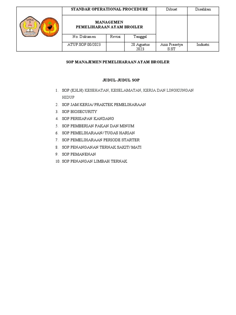 SOP Ayam Pedaging | PDF