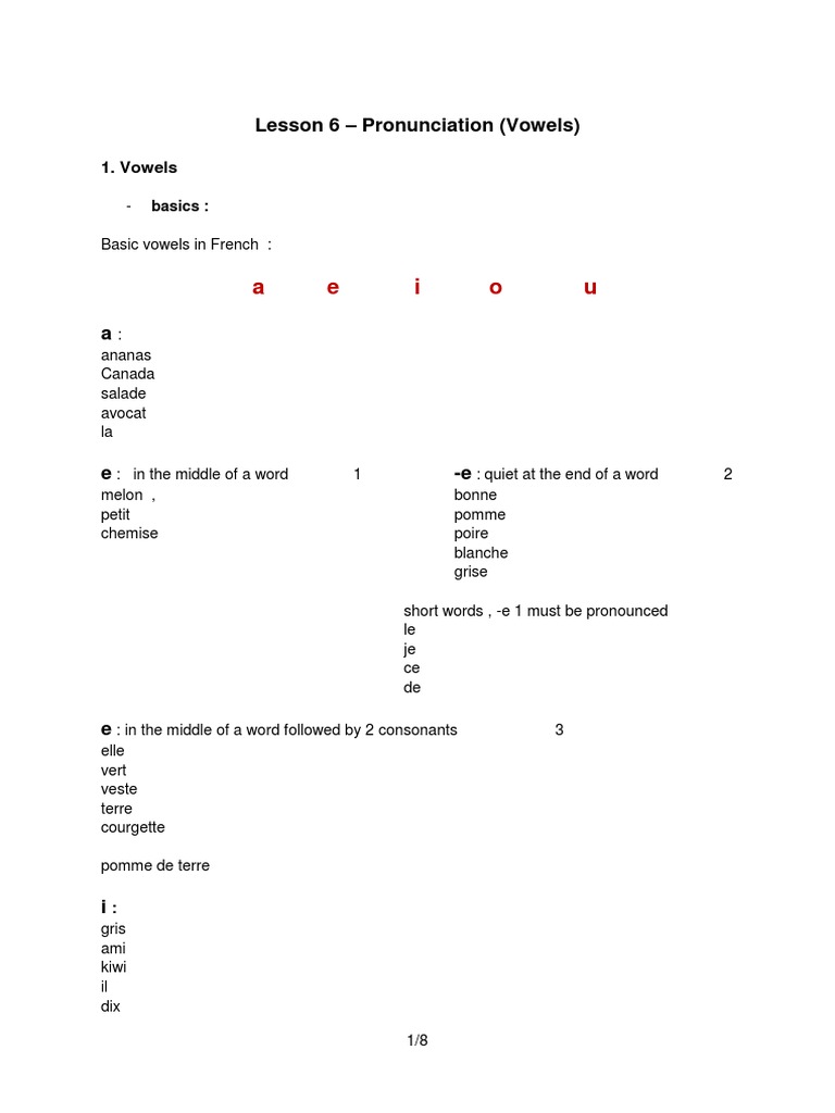 Lesson6 - Pronunciation (Vowels) | PDF