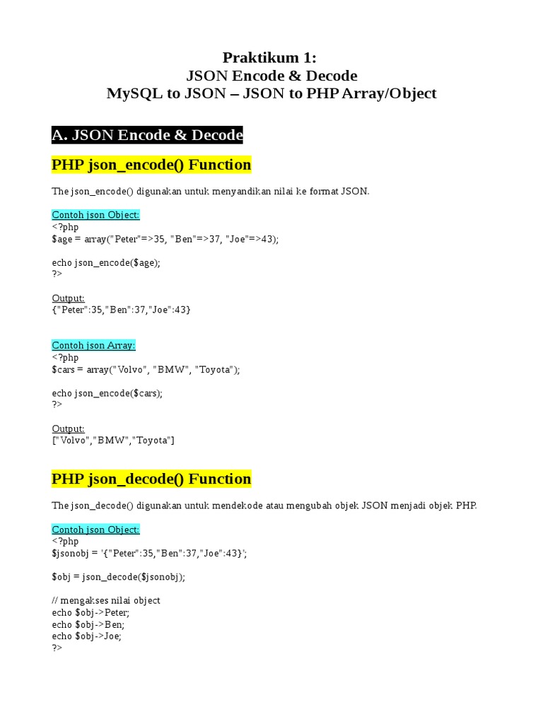 Json Encode & Decode Mysql To Json - Json To PHP Array/Object | PDF