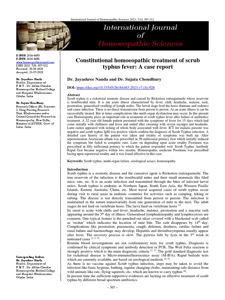 Constitutional Homoeopathic Treatment of Scrub Typhus Fever: A Case ...