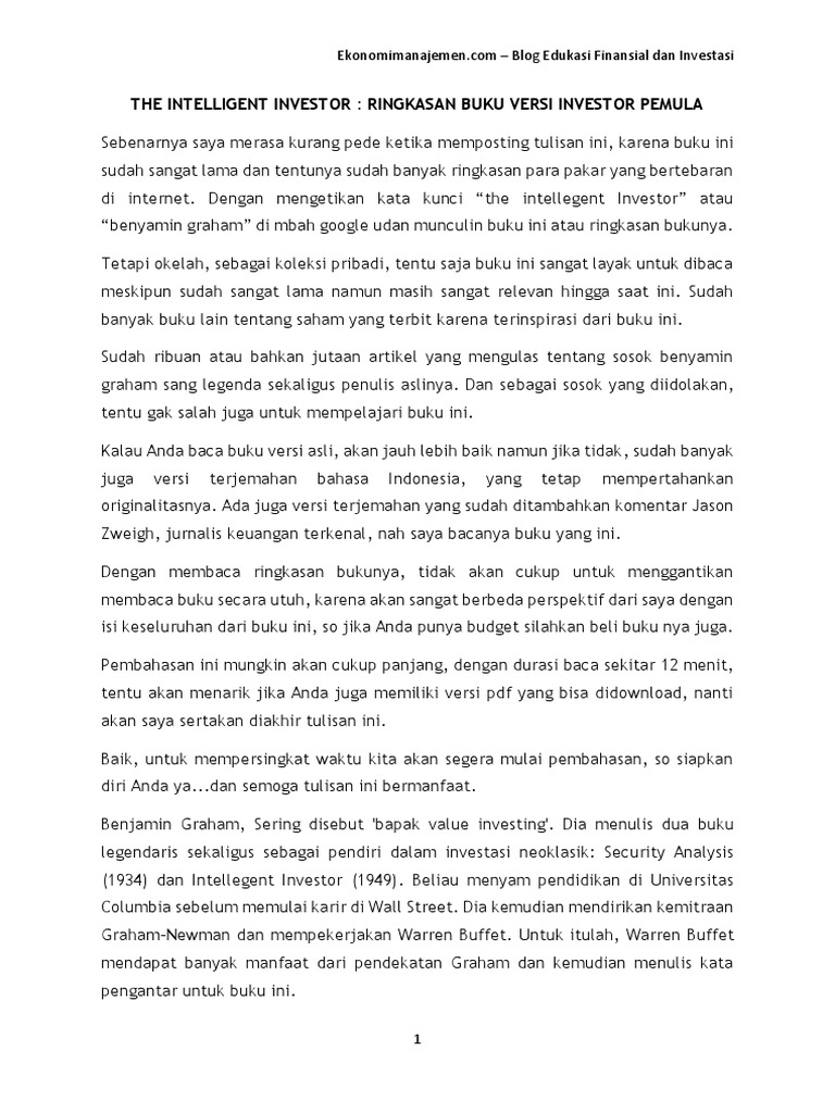 Ringkasan Buku The Intelligent Investor | PDF | Hukum